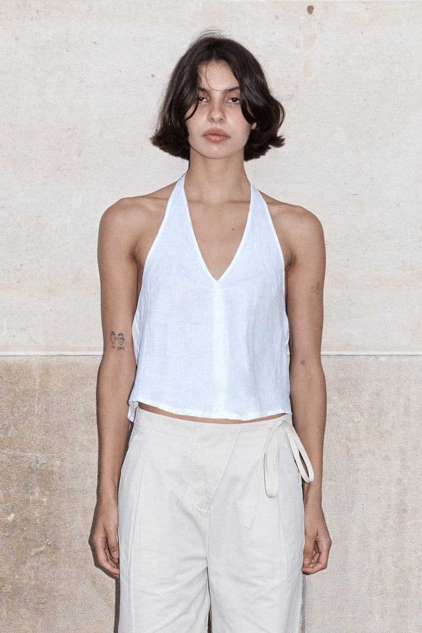 Linen Halter Top - White – Deiji Studios