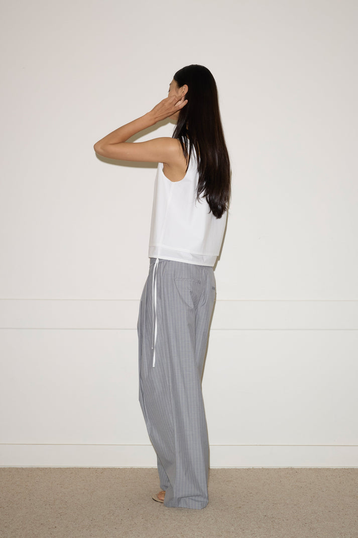 Tri Pleat Pure Wool Pant - Steele Stripe