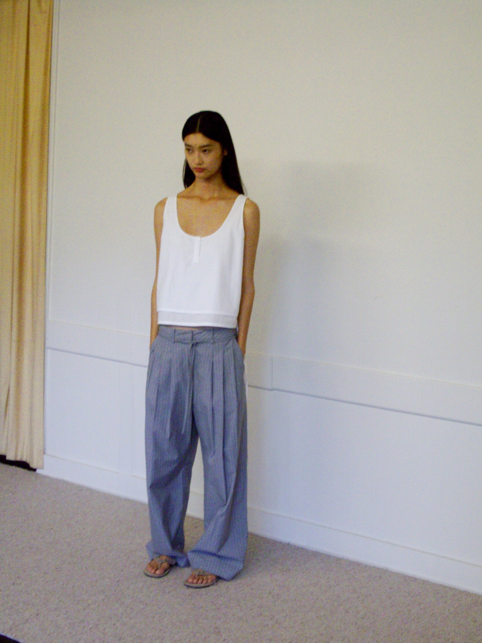 Tri Pleat Pure Wool Pant - Steele Stripe