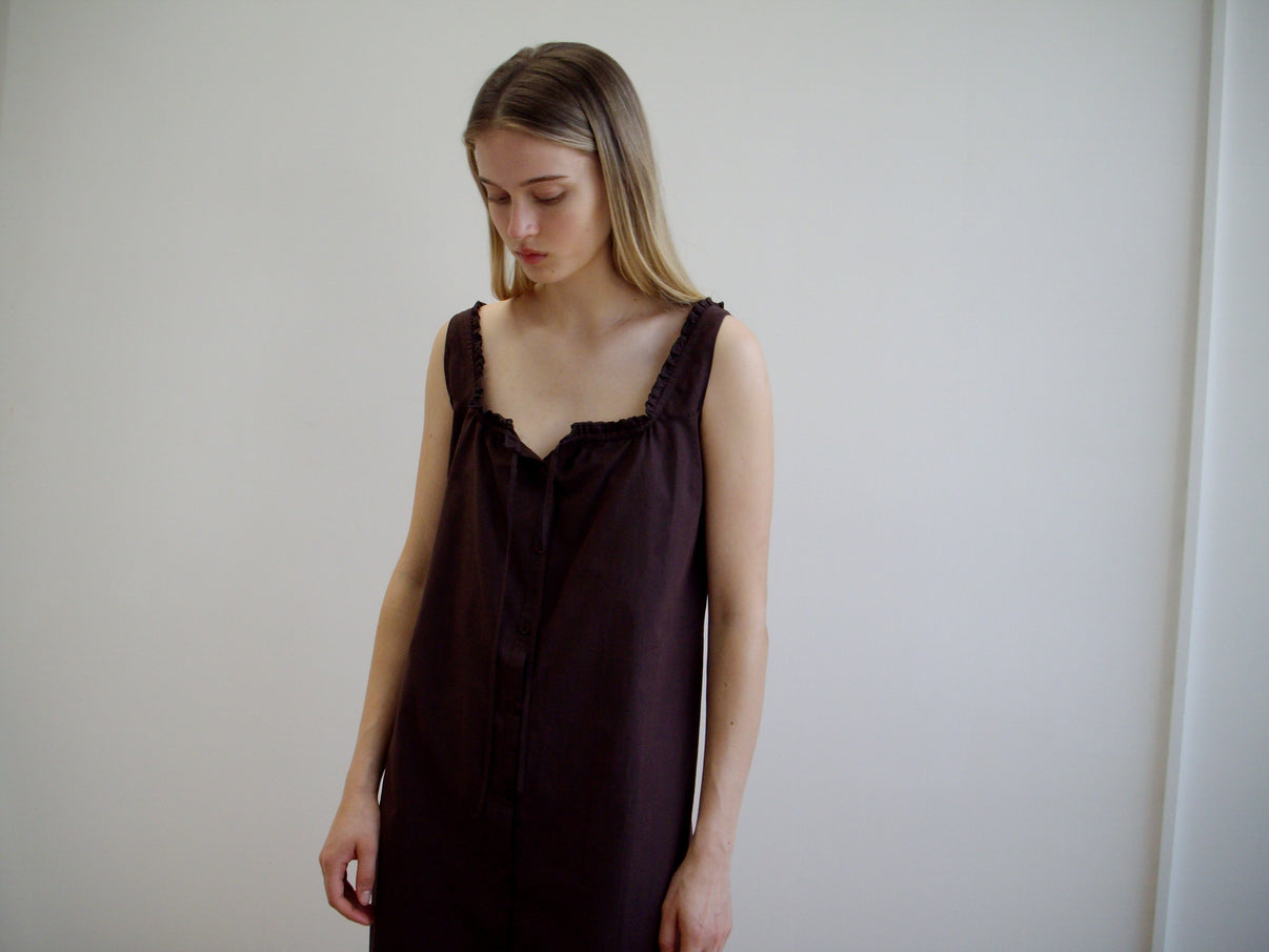 Button Sweep Dress - Umber