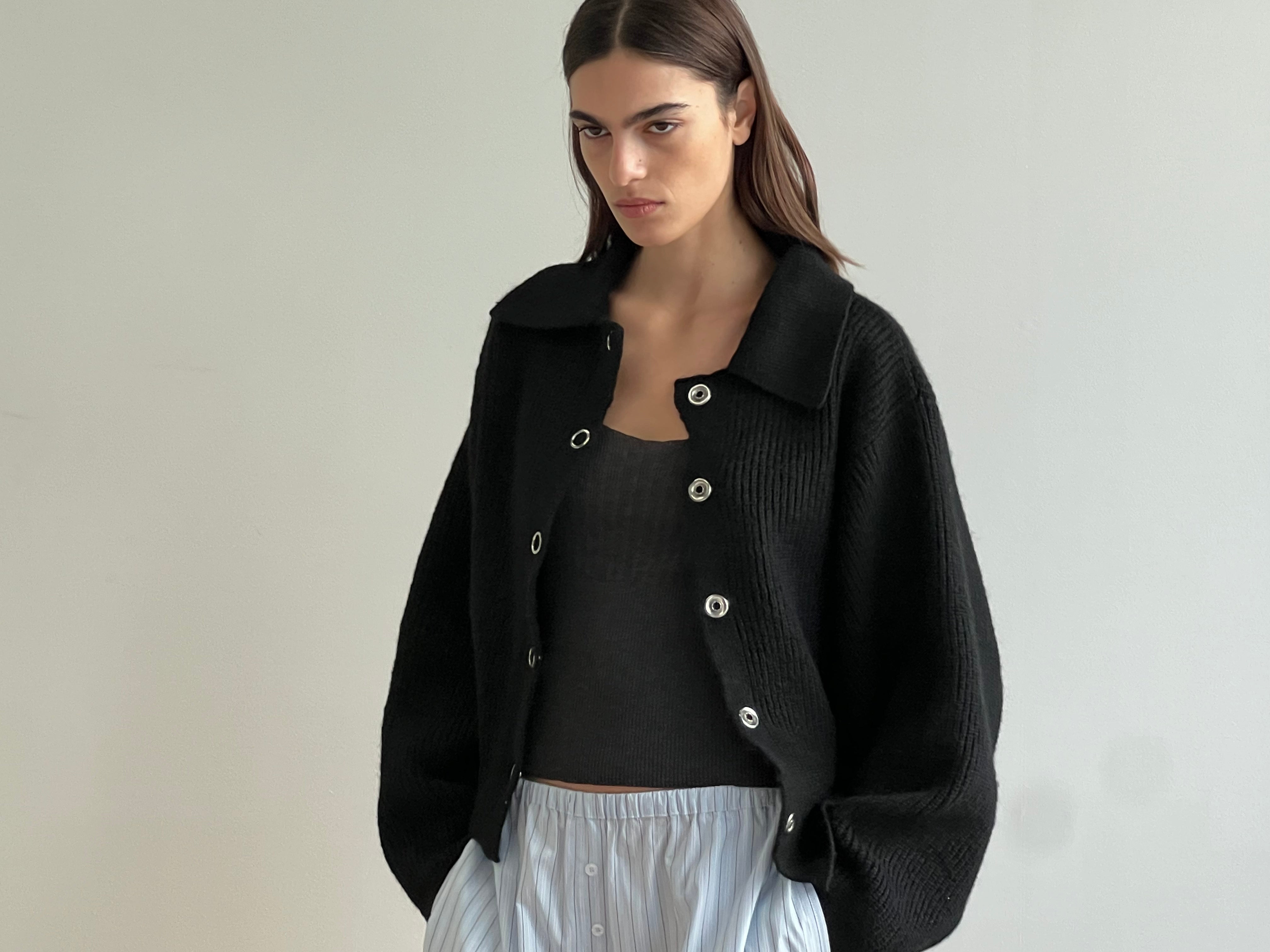 Stud Cardi Knit - Black